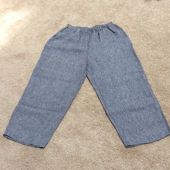 Flax | Pants & Jumpsuits | Flax Grey Medium Wide Leg Linen Pants | Poshmark